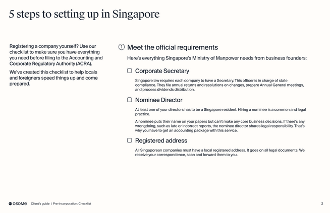 Pre-Incorporation Checklist for Singapore - Osome Guides